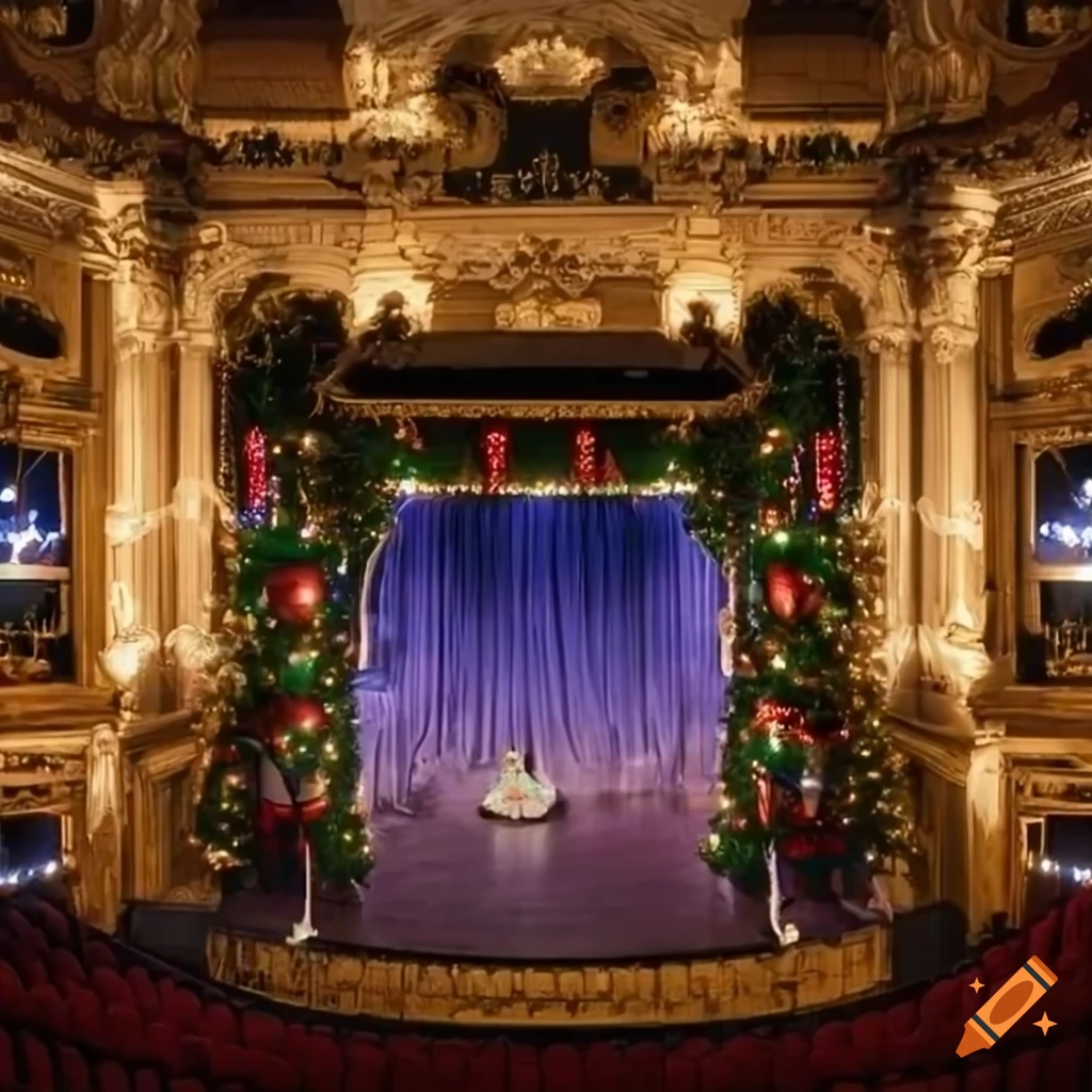 Christmas tree on a stage with festive lighting on Craiyon