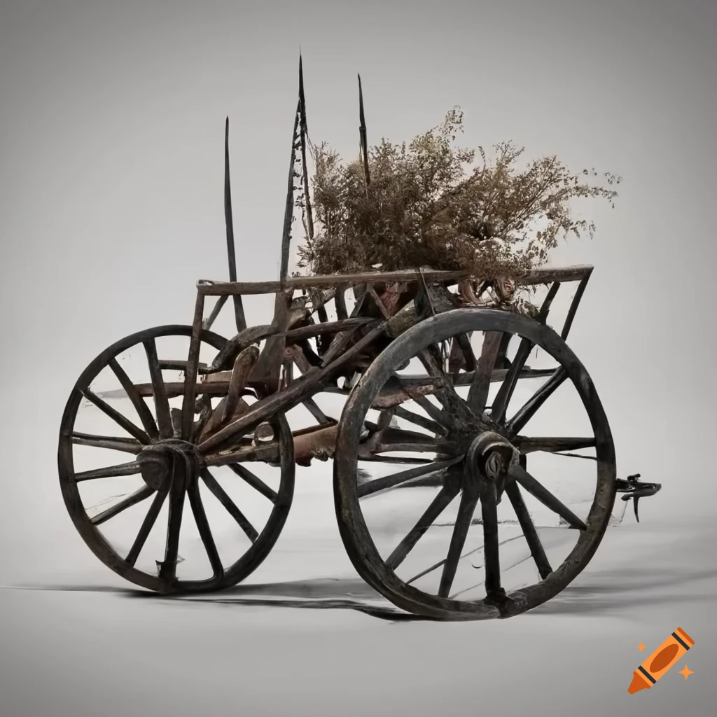 Black metal sculpture of an ancient war cart with warriors on Craiyon