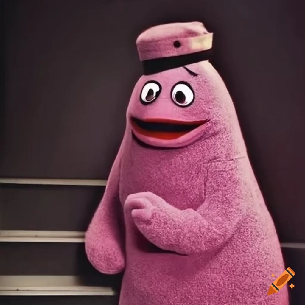 Vintage photograph of Grimace in pink Chanel suit on Craiyon