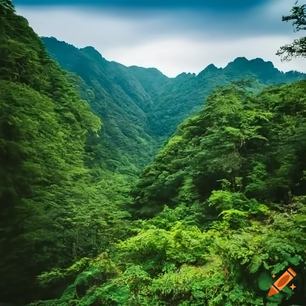 Mountains and trees in asian landscape on Craiyon