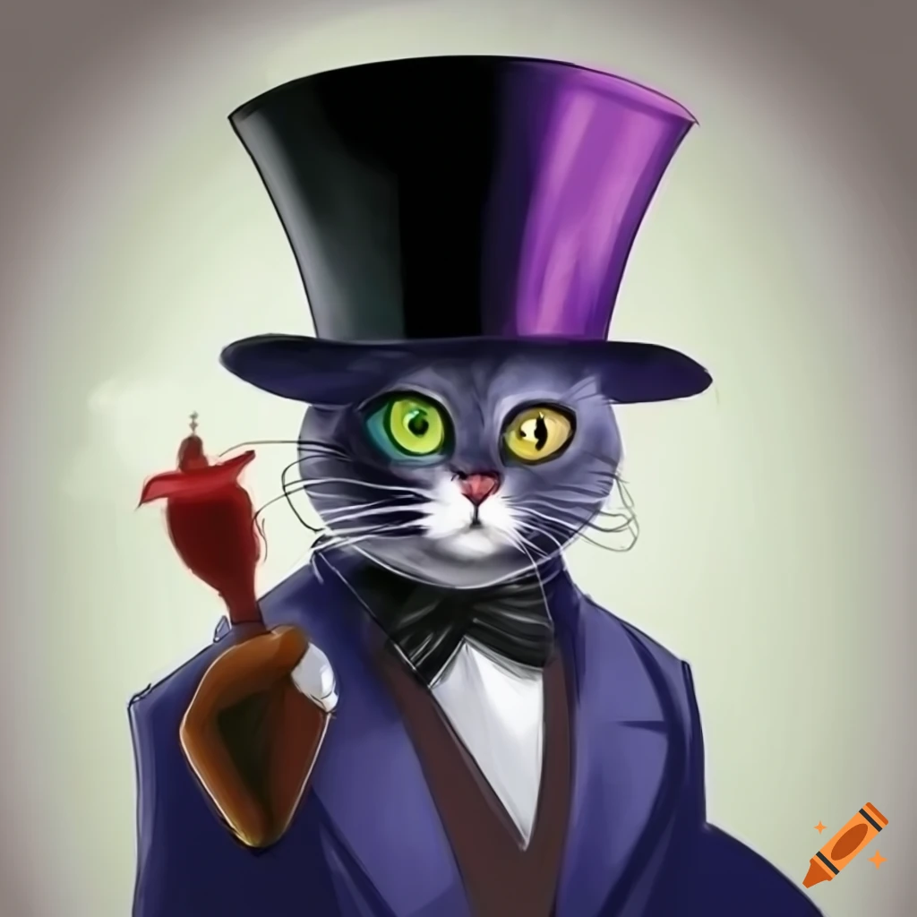 Satirical illustration of a capitalist cat with a top hat on Craiyon