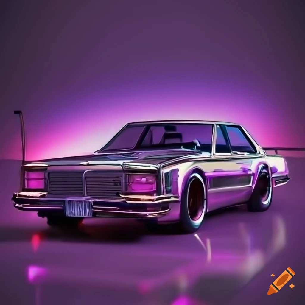 Render of a classic sports car with neon lights on Craiyon