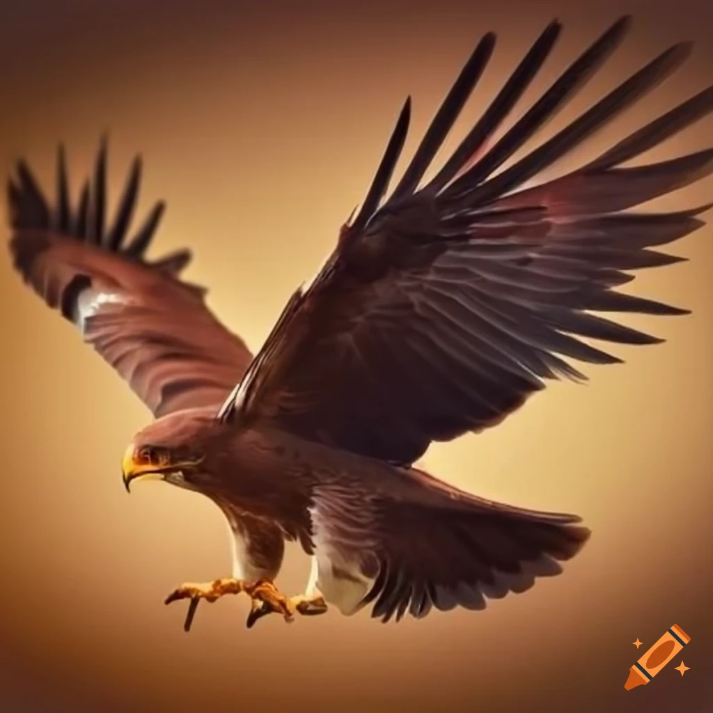 Digital art of a fierce bird of prey with red eyes on Craiyon