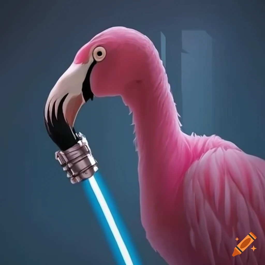 Flamingo wielding a lightsaber on Craiyon