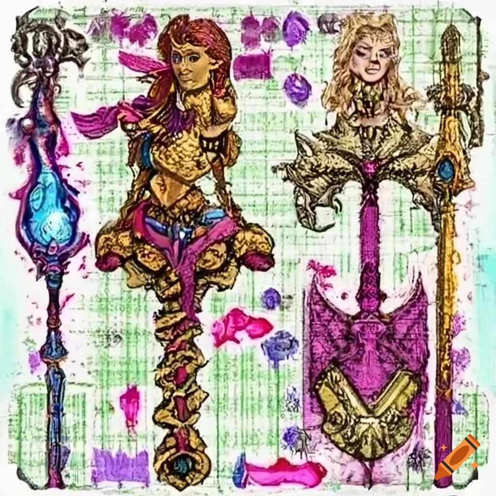 Artwork of princess of wands and four of wands tarot cards