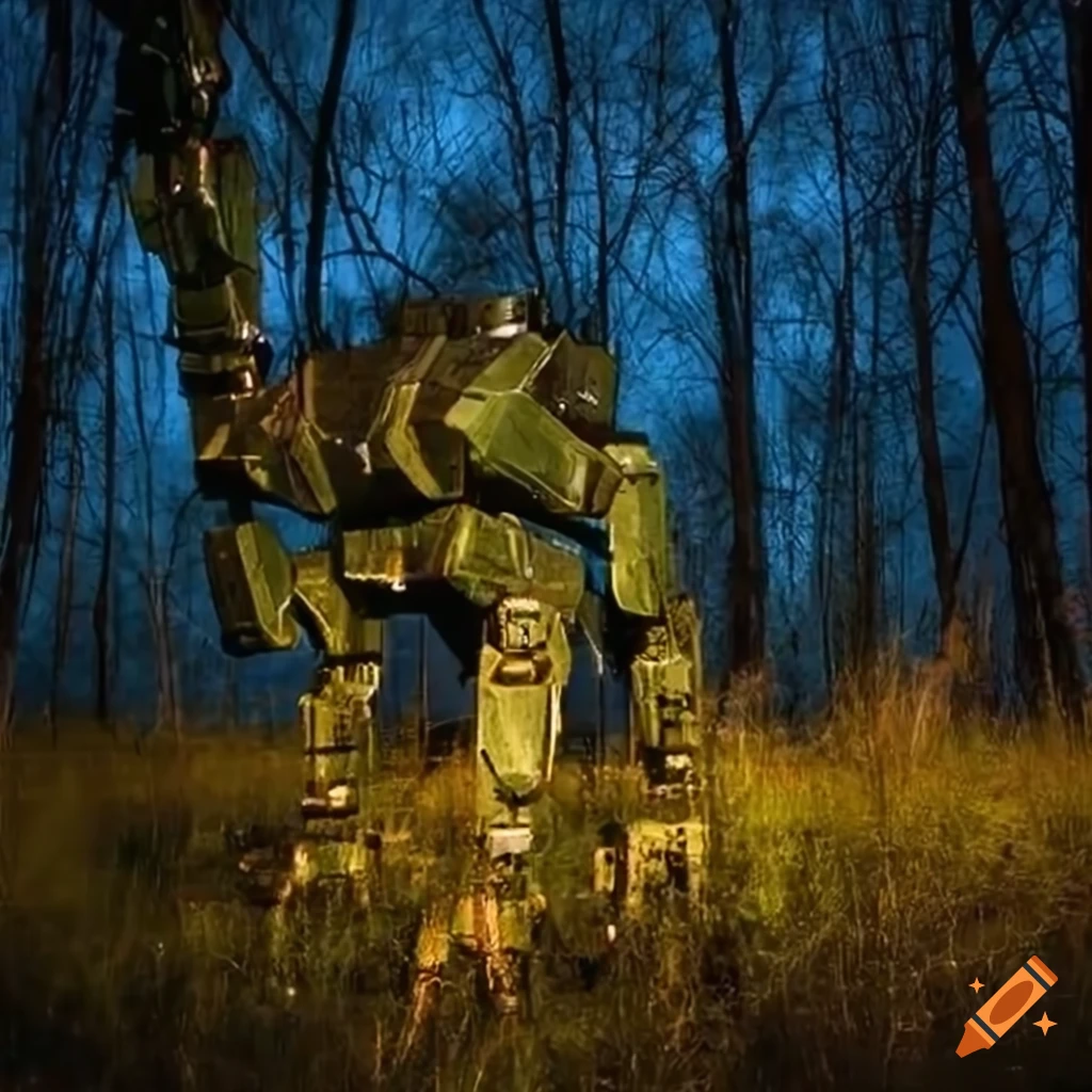 Giant mecha robot in a post-apocalyptic setting on Craiyon