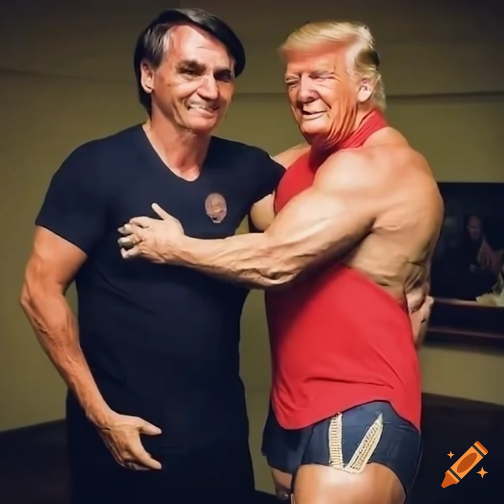 Politicians bolsonaro and trump hugging on Craiyon
