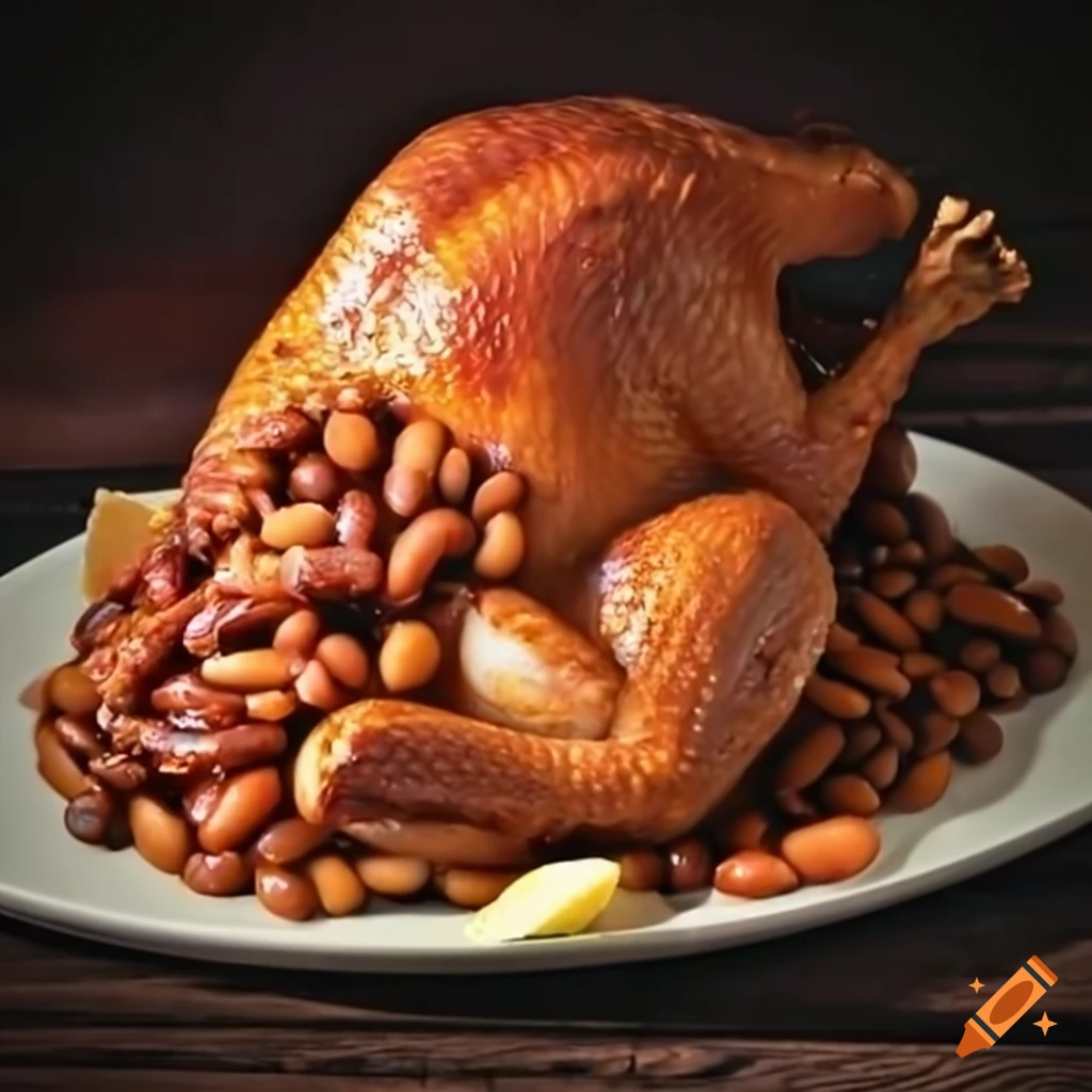 Creative thanksgiving turkey made of baked beans on Craiyon