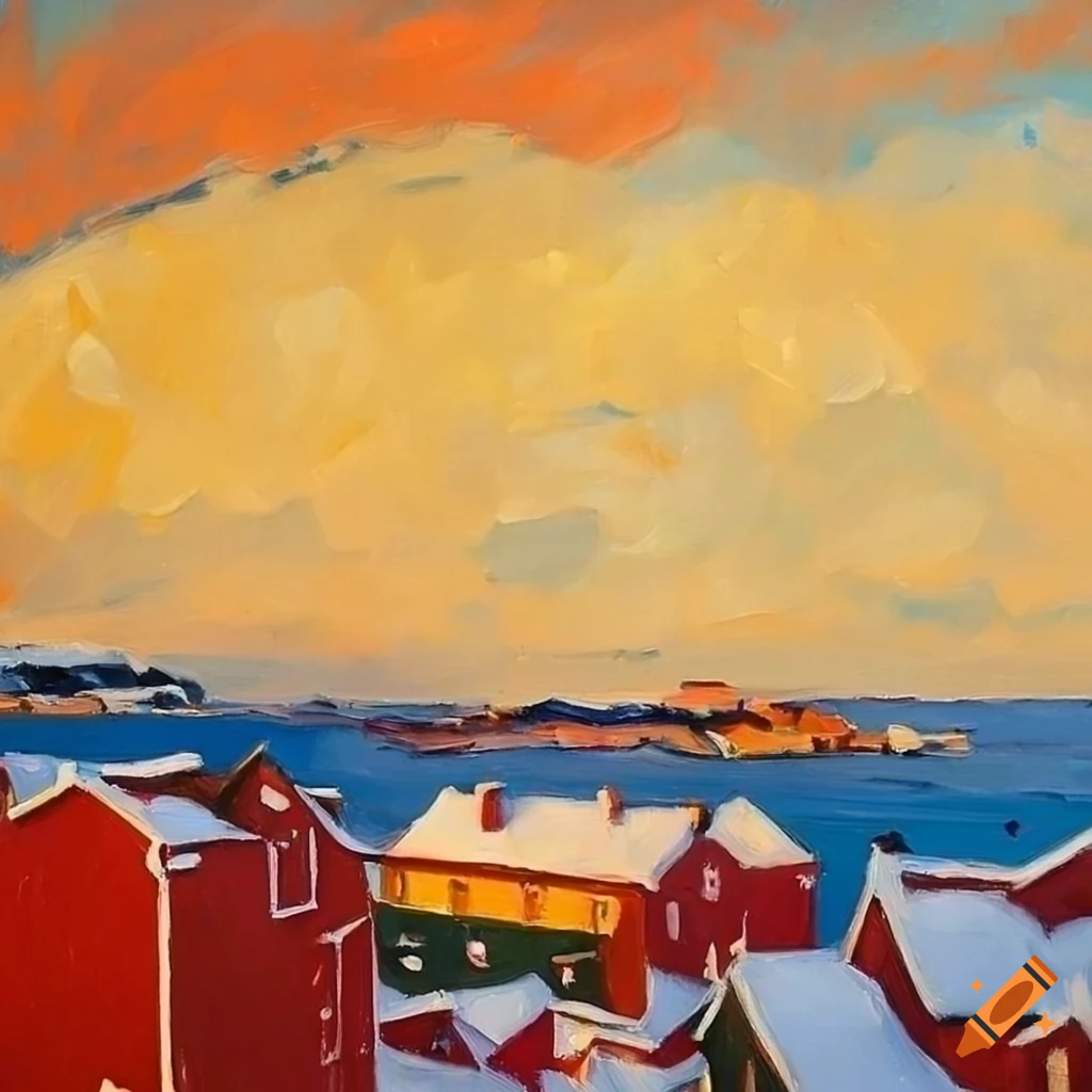 Oil painting of a stormy seaside town in norway on Craiyon