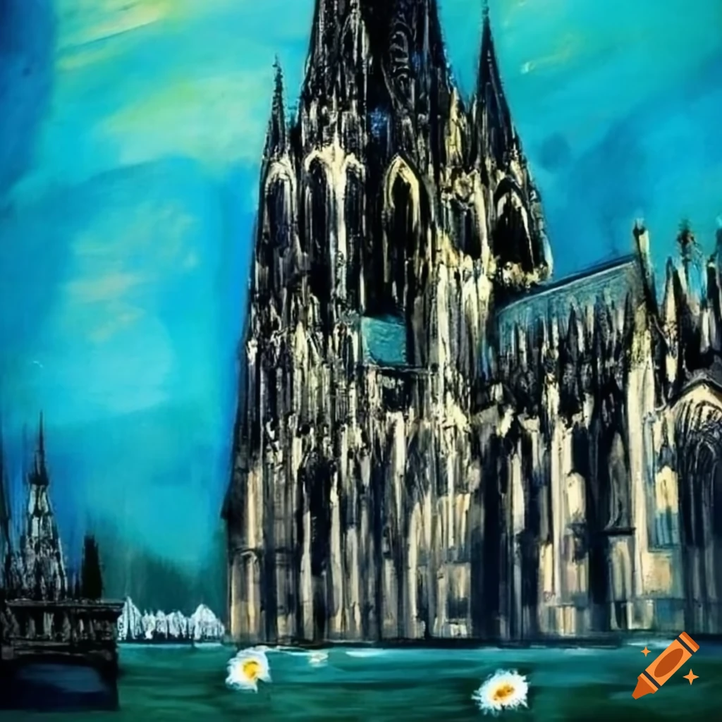 Painting of cologne cathedral with white daisies on Craiyon