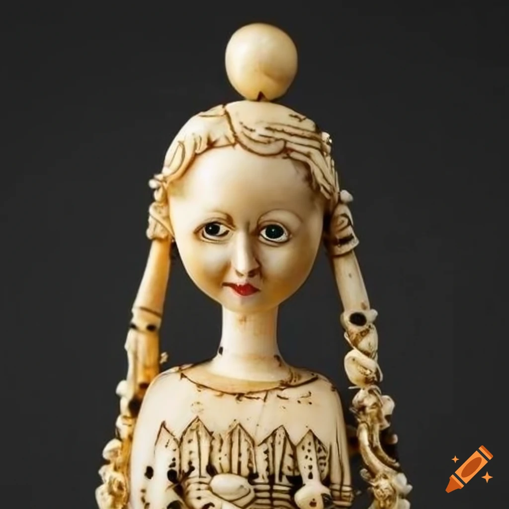 Carved gold doll made of ivory, brass, and bone