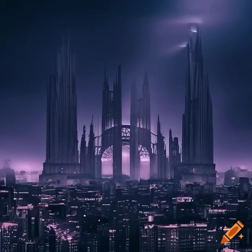 Dystopian city with gothic architecture on Craiyon