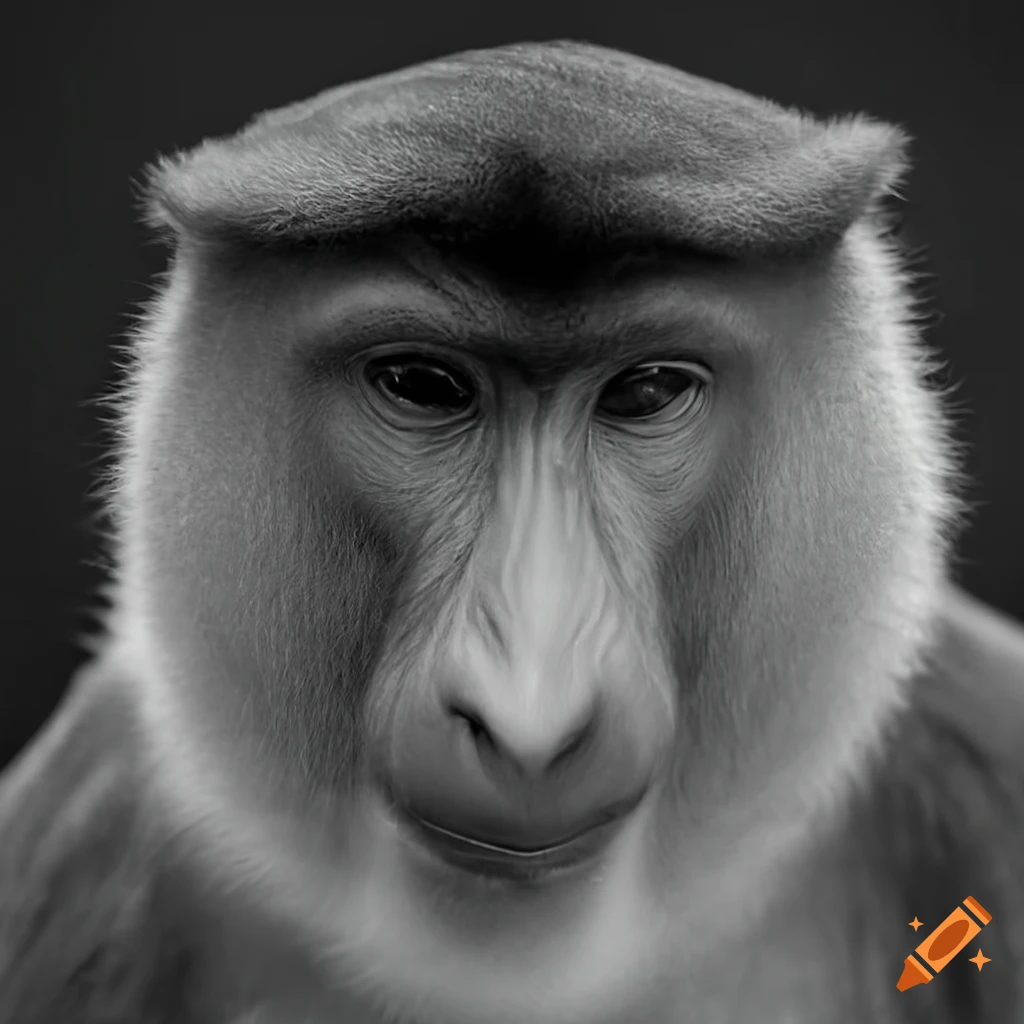 Greyscale image of a proboscis monkey head on Craiyon