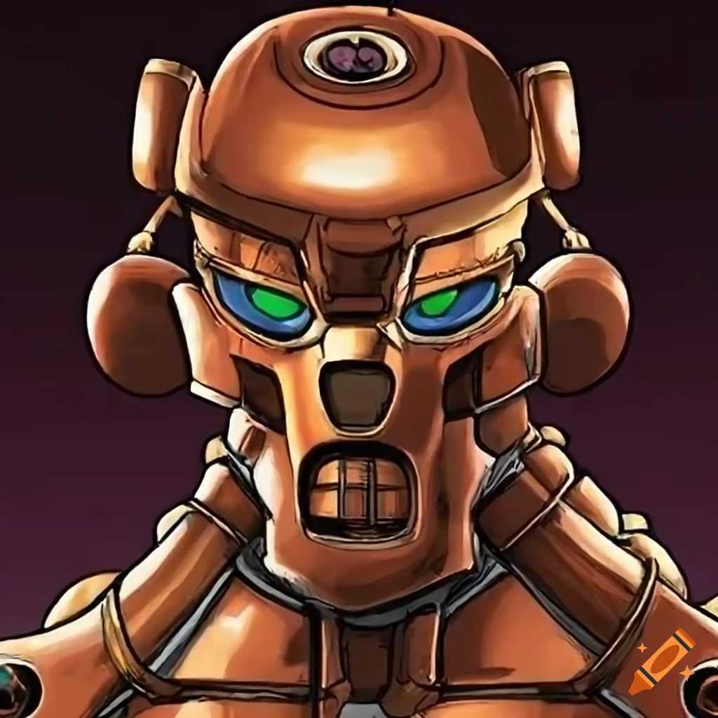 Copper robot warforged in JoJo's Bizarre Adventure style on Craiyon