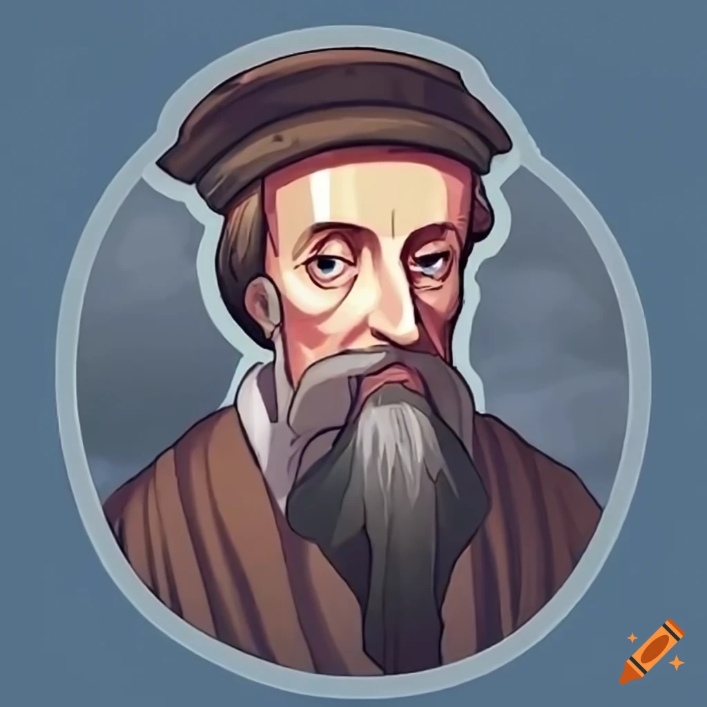 Anime-style sticker of john calvin on Craiyon