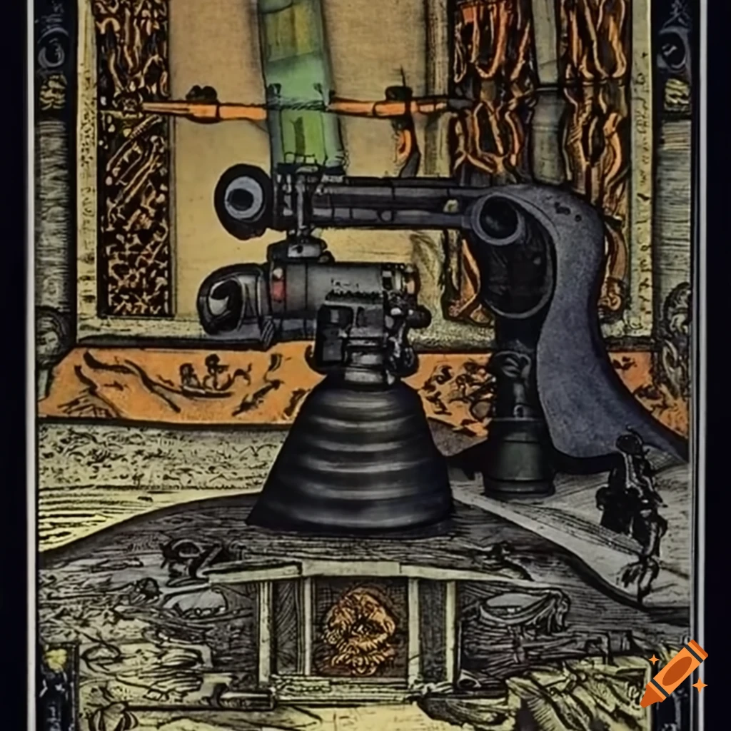 Artwork of a gun turret shooting tarot cards on Craiyon