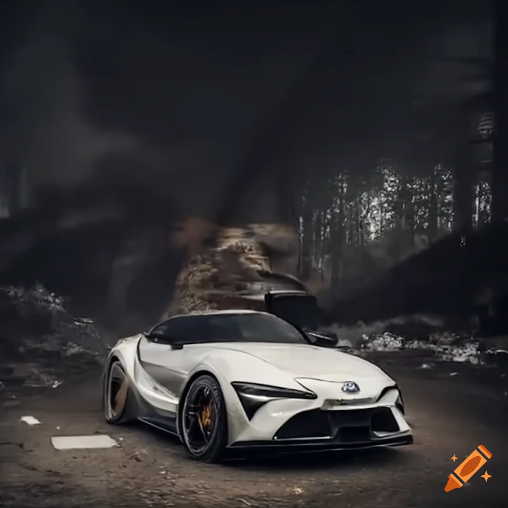 Toyota Supra driving in an apocalyptic world on Craiyon