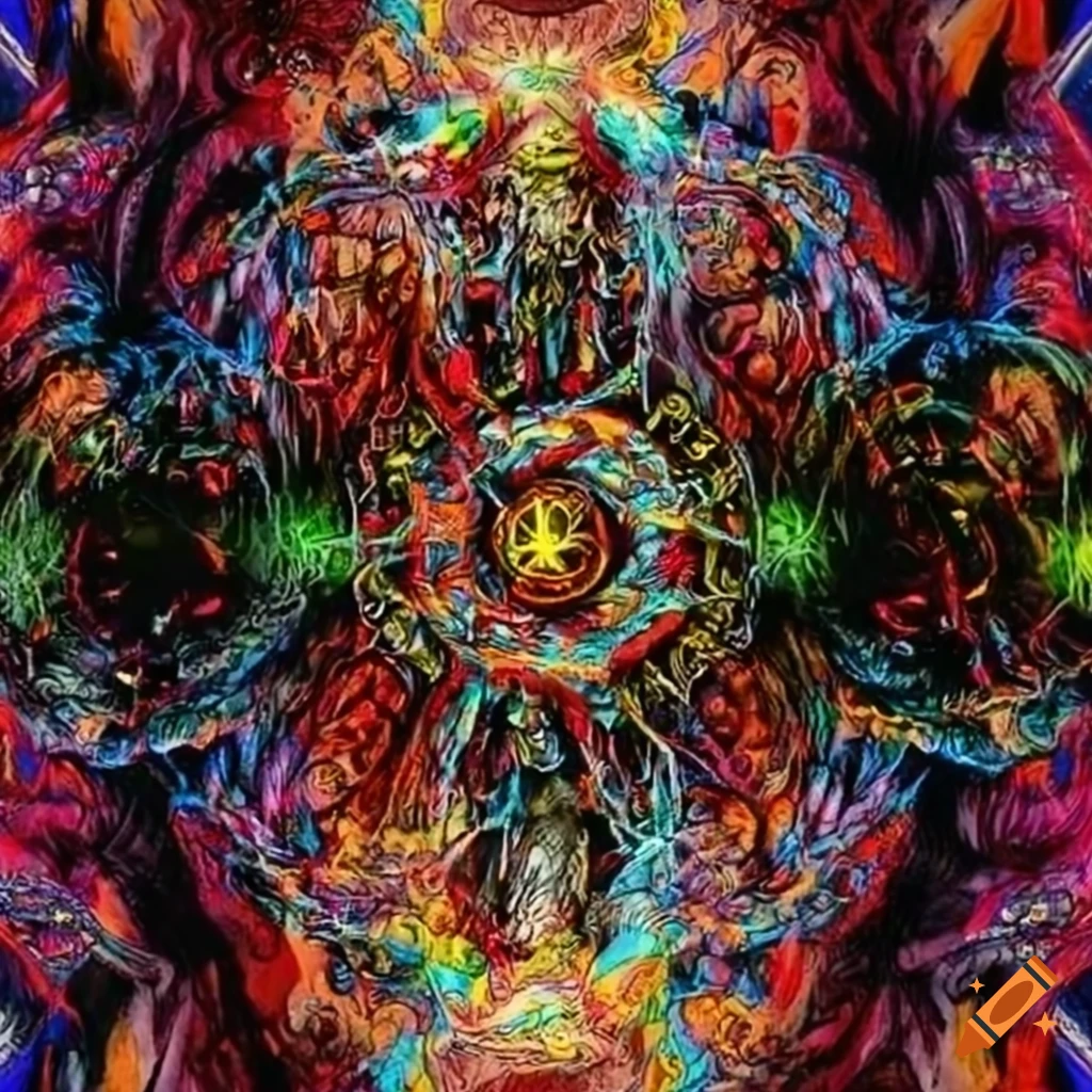 Psychedelic artwork of a reversed tarot card on Craiyon