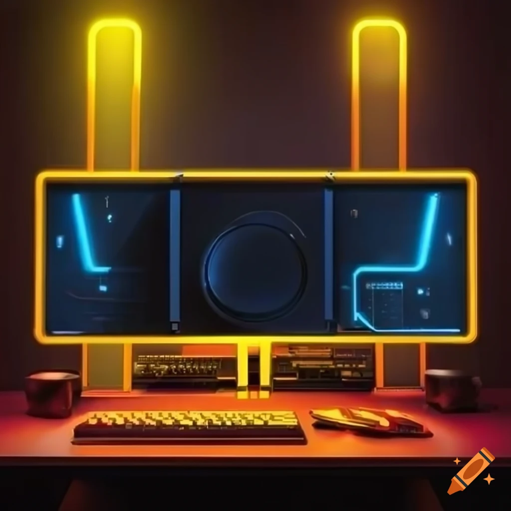 Futuristic cyber computer room with neon lights on Craiyon