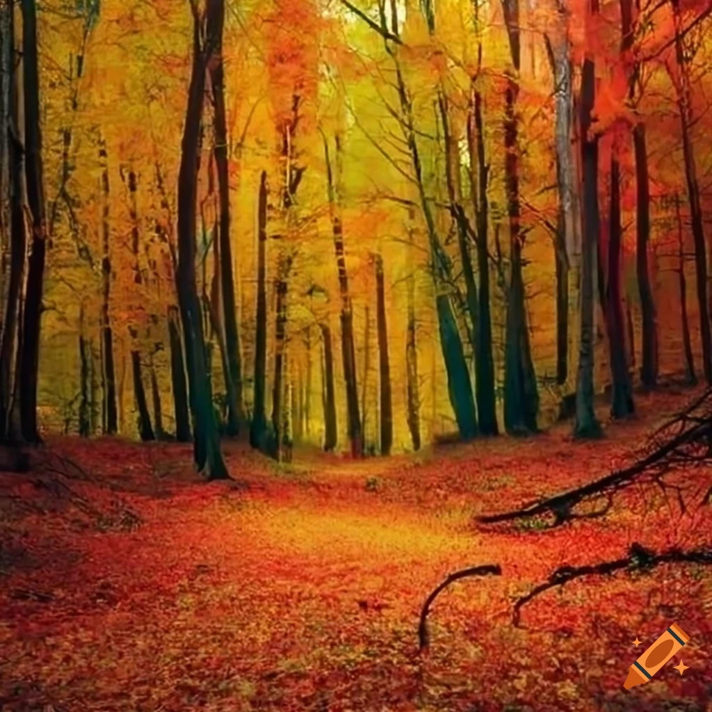 Vibrant fall forest with colorful leaves on Craiyon