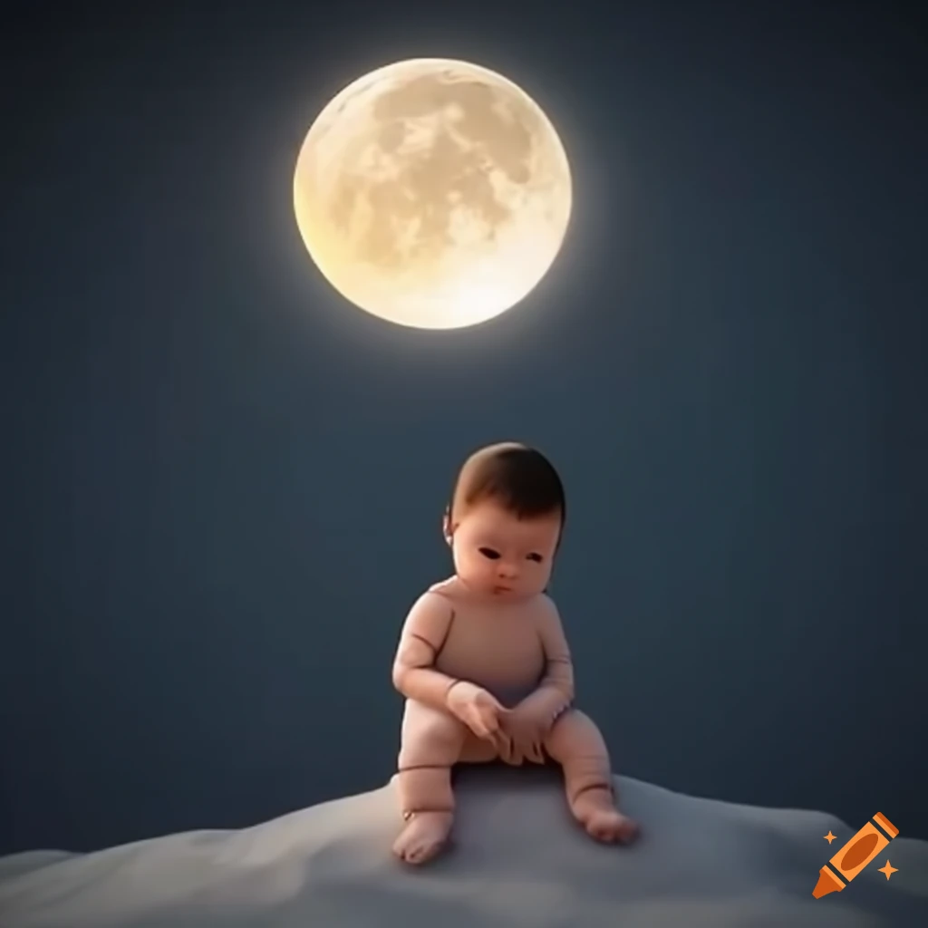 Baby sitting on the moon