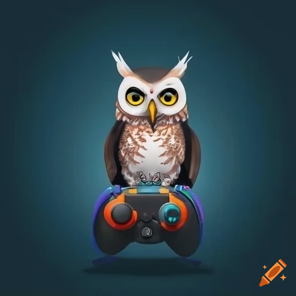 Funny owl with gaming accessories on Craiyon