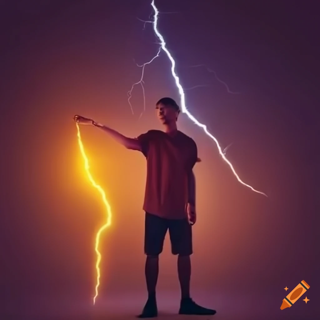 Image of a man holding lightning on Craiyon
