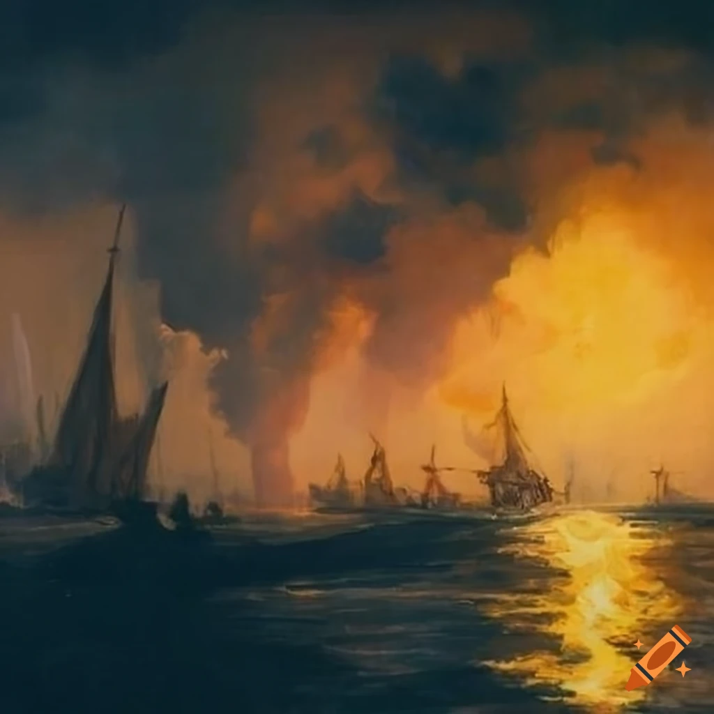 Impressionist painting of a harbor with ships and smoke on Craiyon