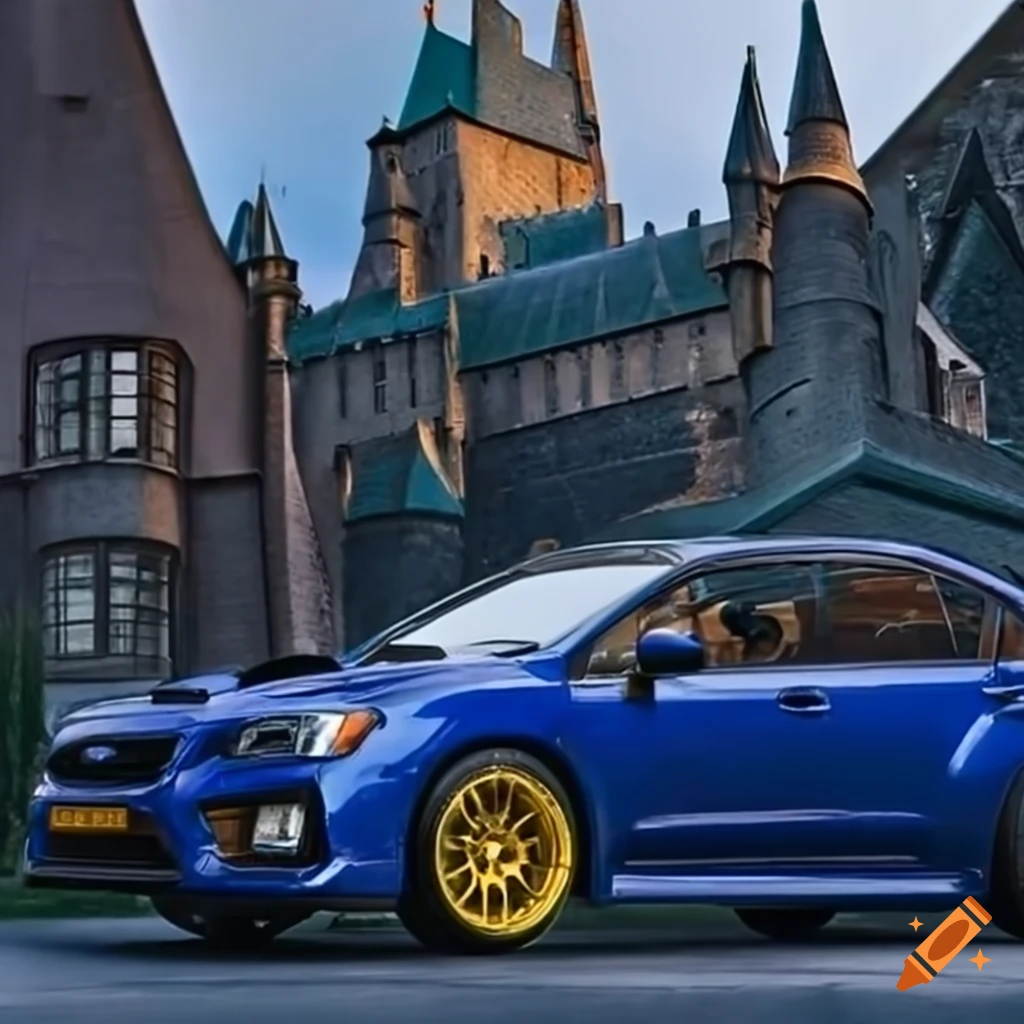 Blue subaru wrx in a beautiful sunset on Craiyon