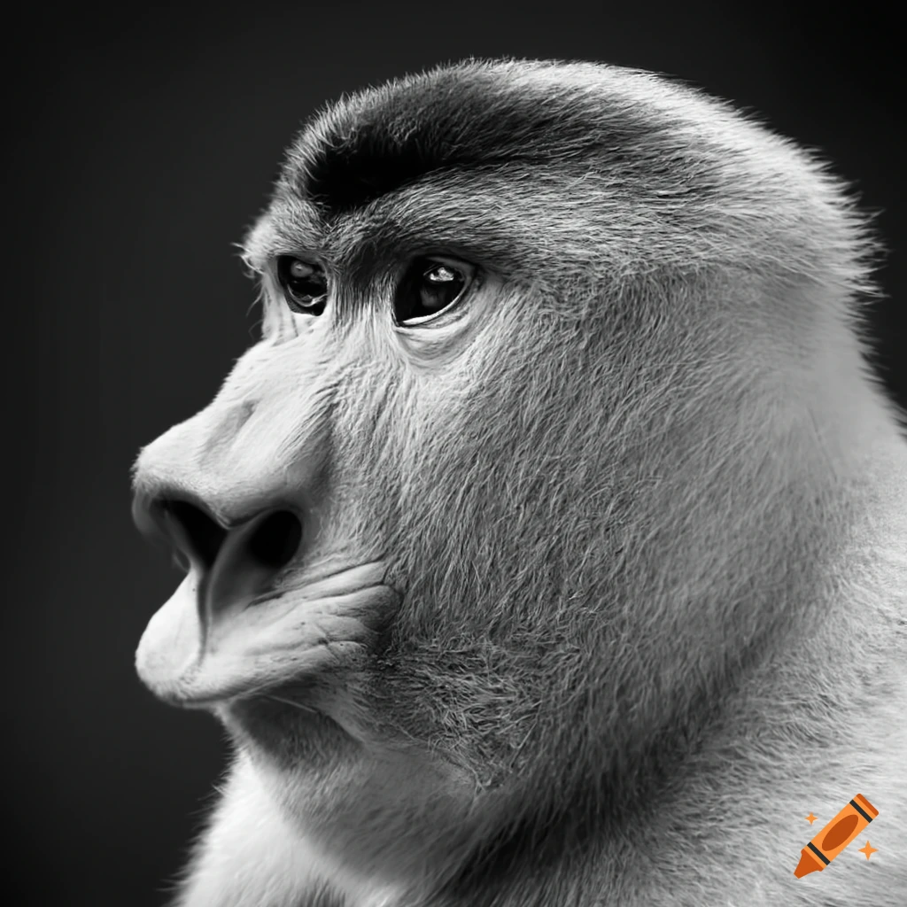 Greyscale image of a proboscis monkey head on Craiyon