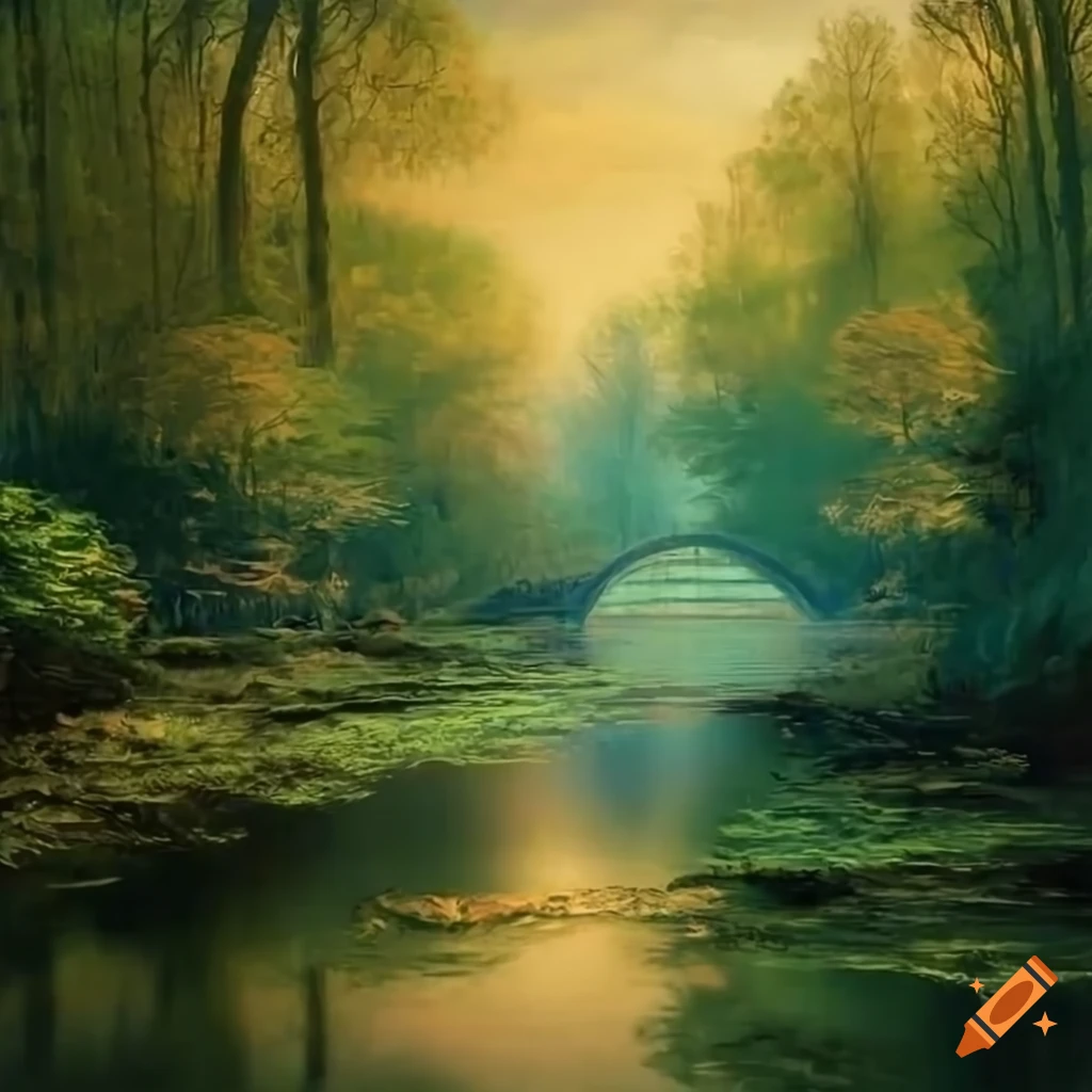 Artistic depiction of inter-tree bridges in a forest
