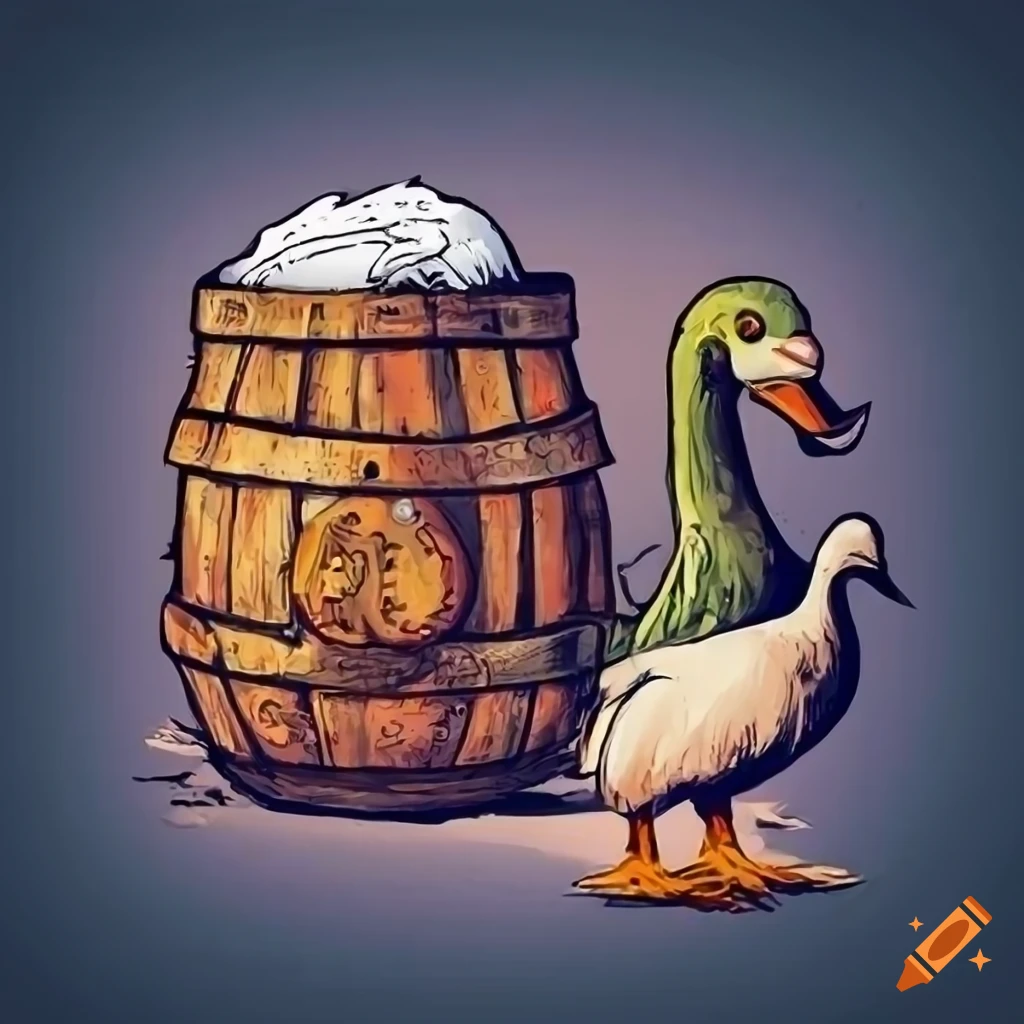 Comic-style tavern sign featuring a wooden beer mug and a duck on Craiyon