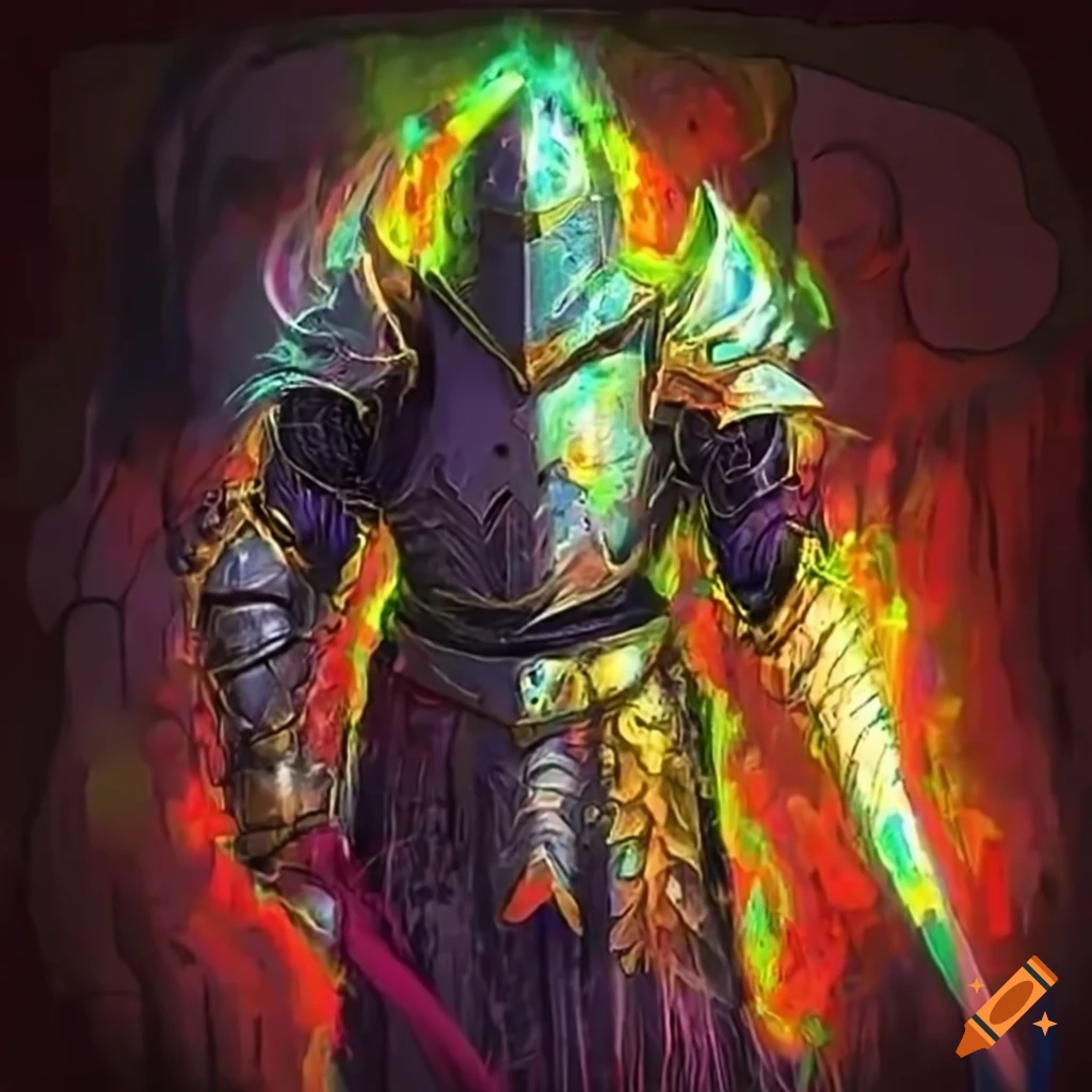 Artwork of a powerful knight casting spells on Craiyon