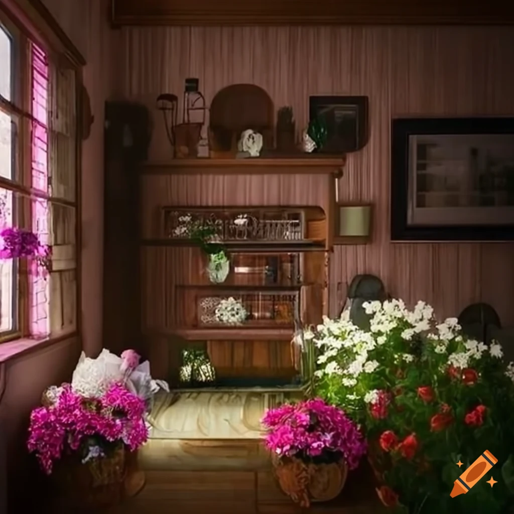Cozy home with white and pink flower decorations on Craiyon