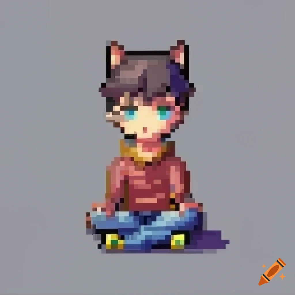 Pixel art of a boy skateboarding on Craiyon