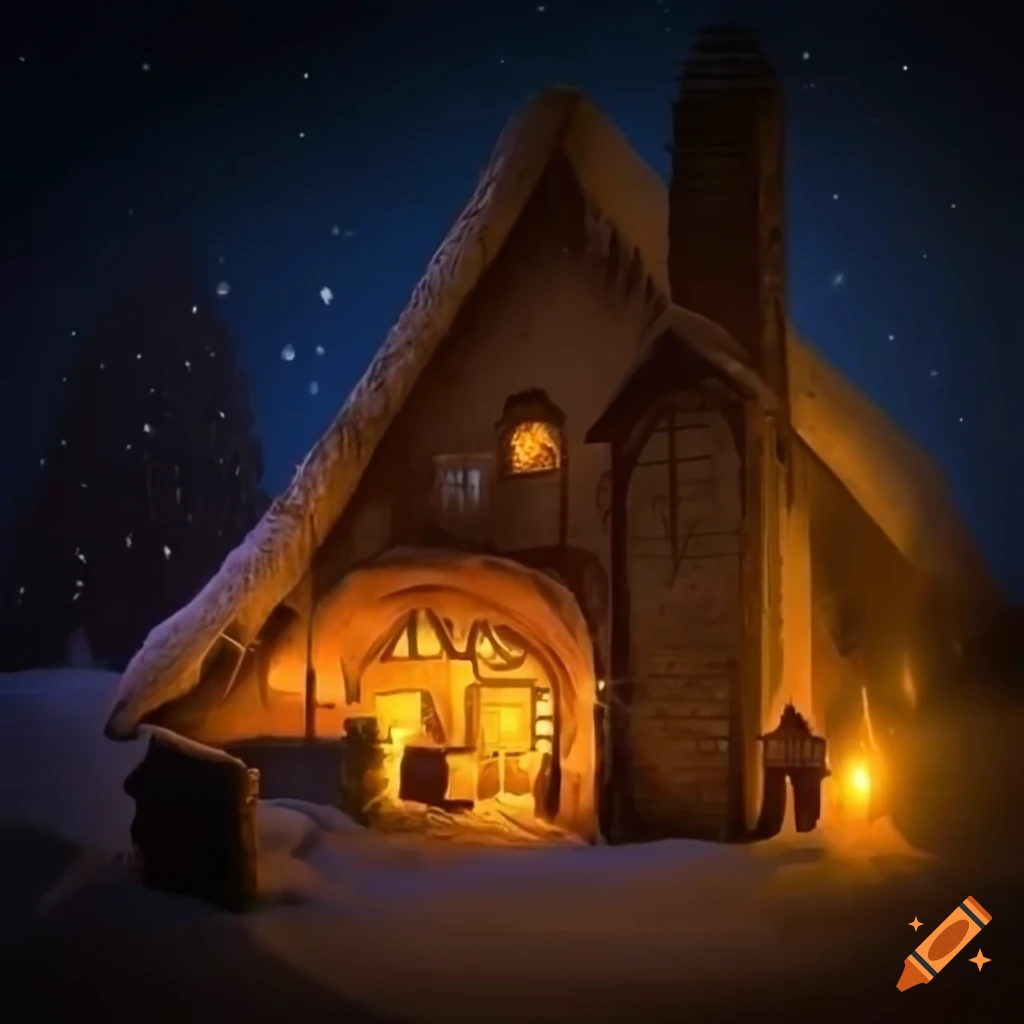 Festive winter night in a medieval village