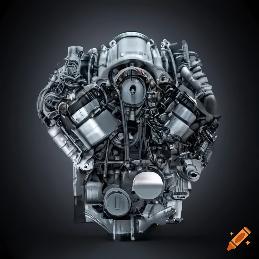 Front view of a large dark grey engine on Craiyon