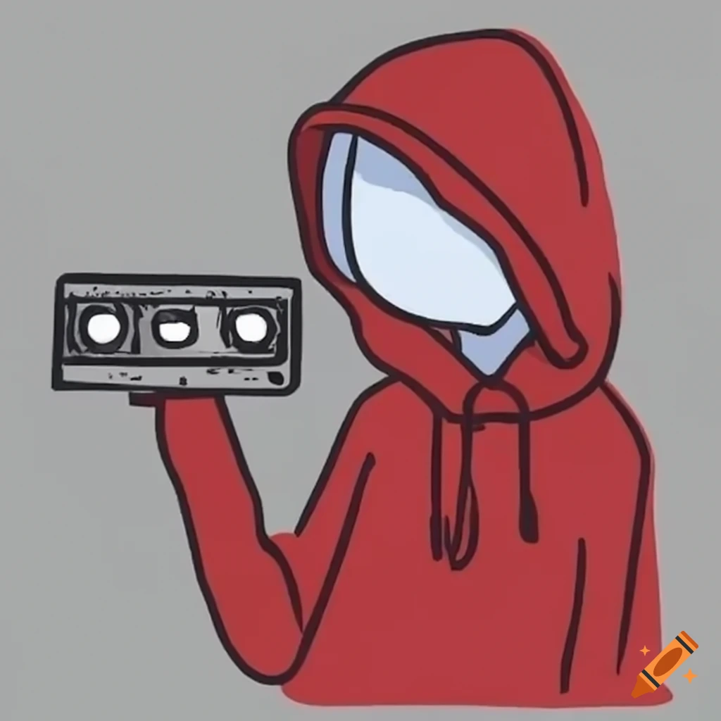Red hoodie stickman holding a cassette on Craiyon