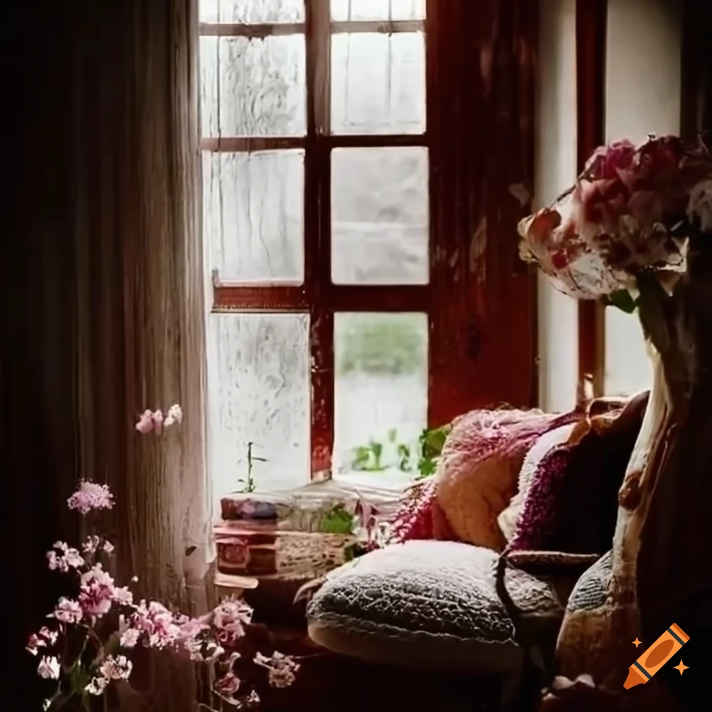 Cozy home with white and pink flower decorations on Craiyon