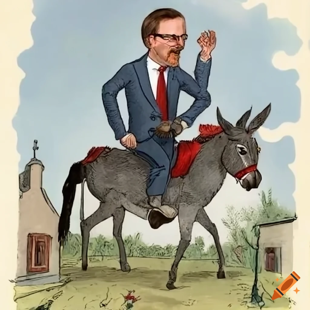 Satirical illustration of petr fiala riding a donkey