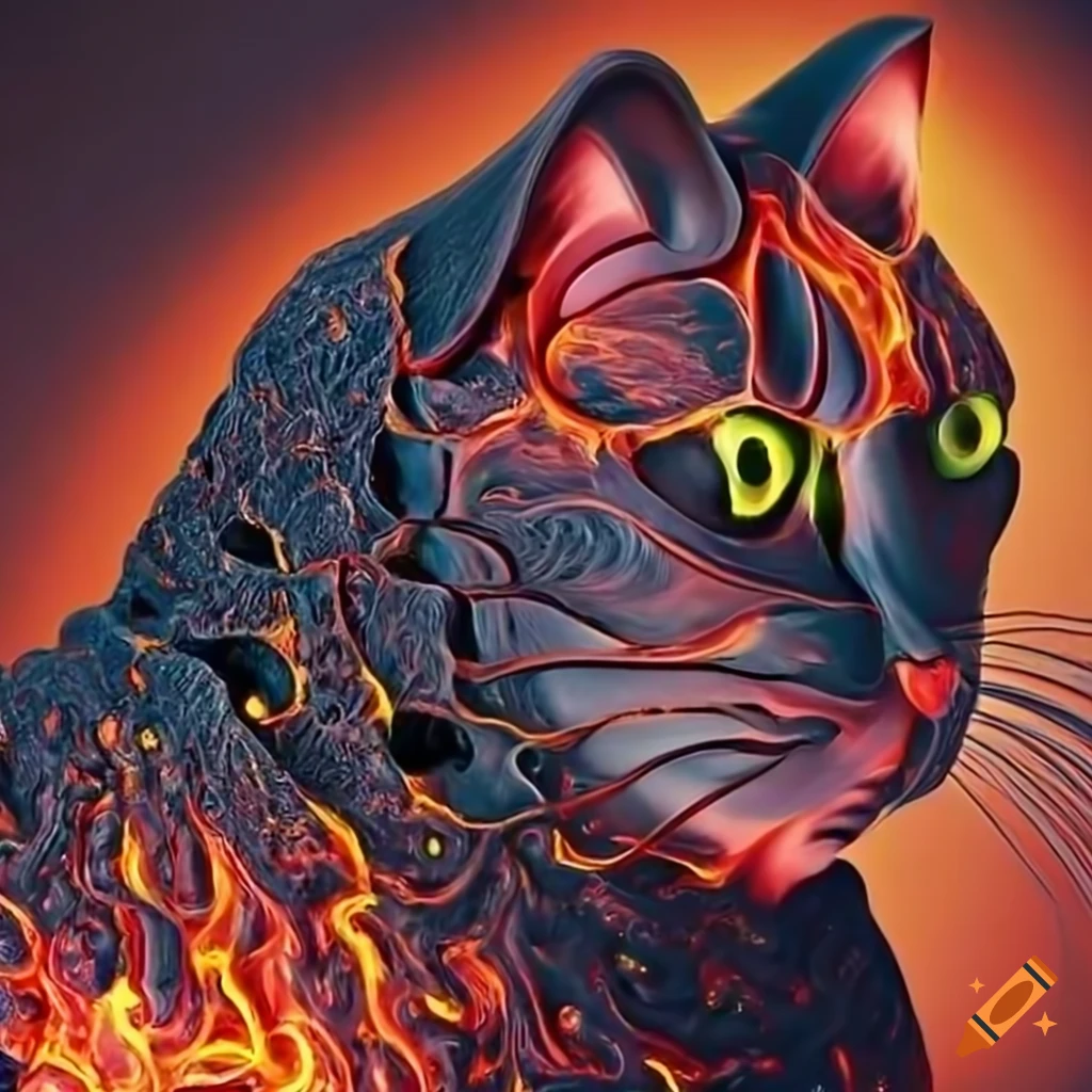 Artwork of a lava cat sculpture on Craiyon