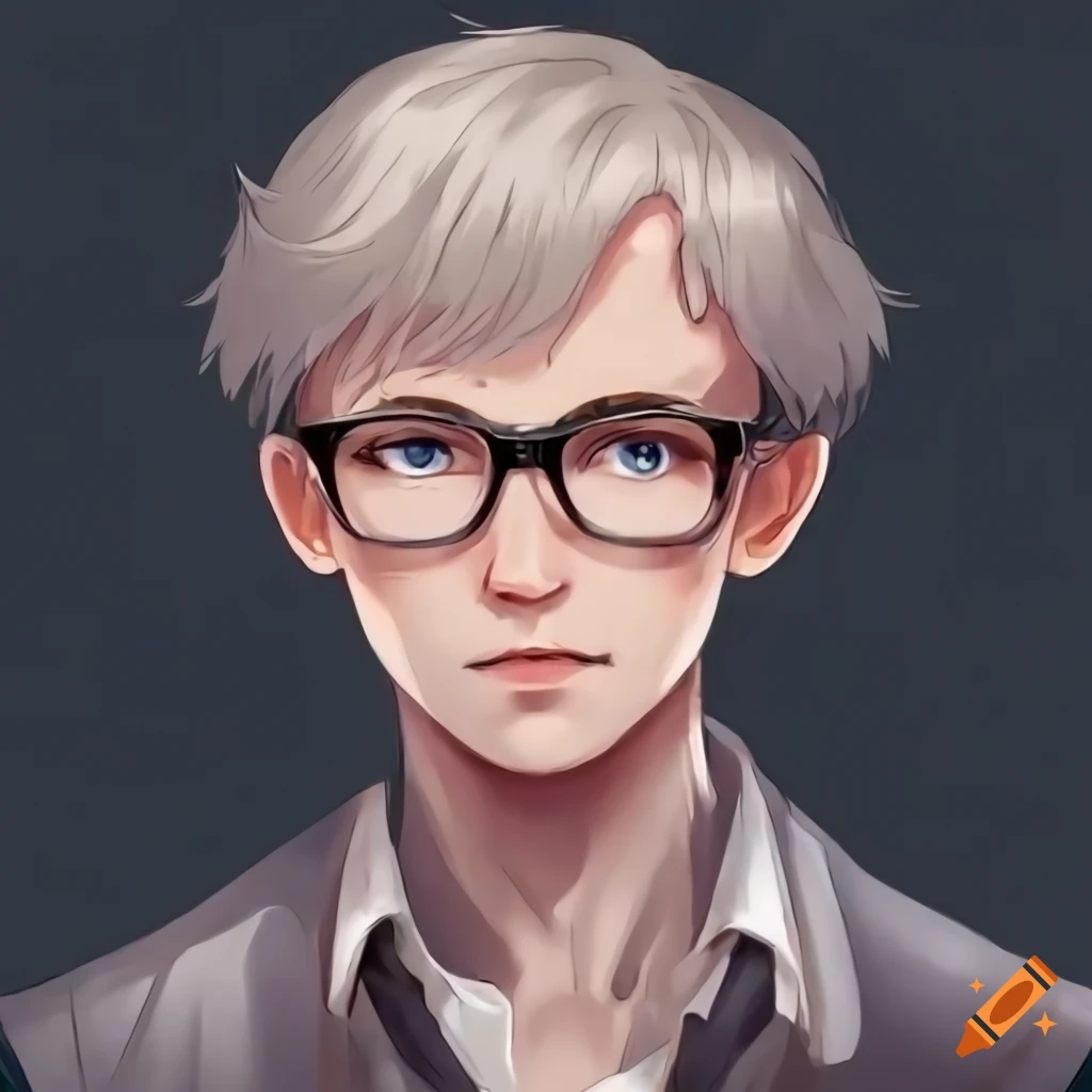 Comic style illustration of a blonde guy with glasses in pastel colors ...