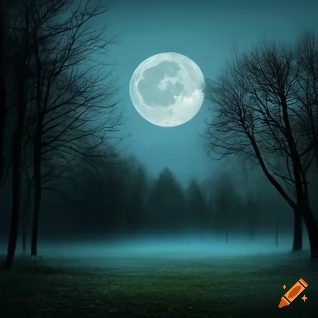 Haunting artwork of a moonlit meadow