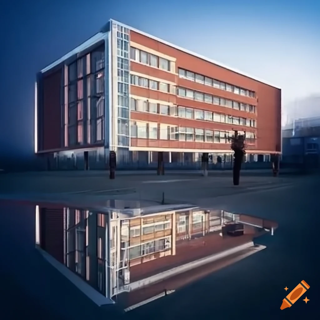 Image of a tall high school building on Craiyon