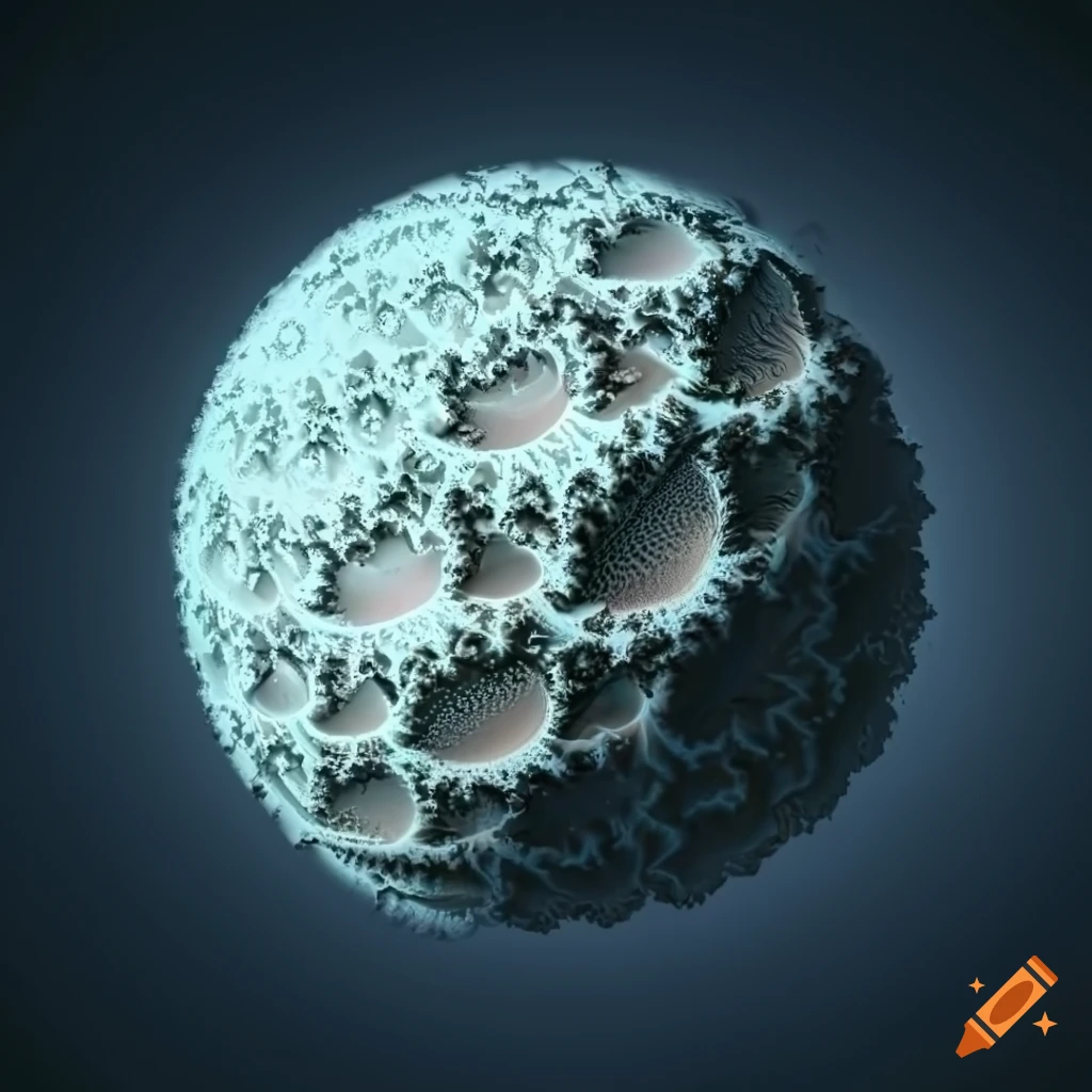 Isometric view of a marble torus with fractal patterns on Craiyon