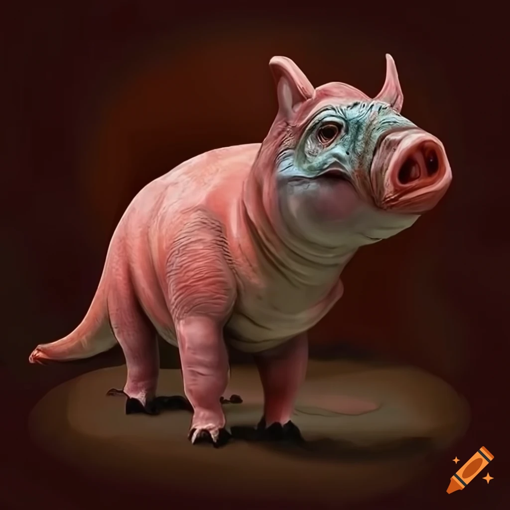 Illustration of a hybrid dinosaur pig on Craiyon