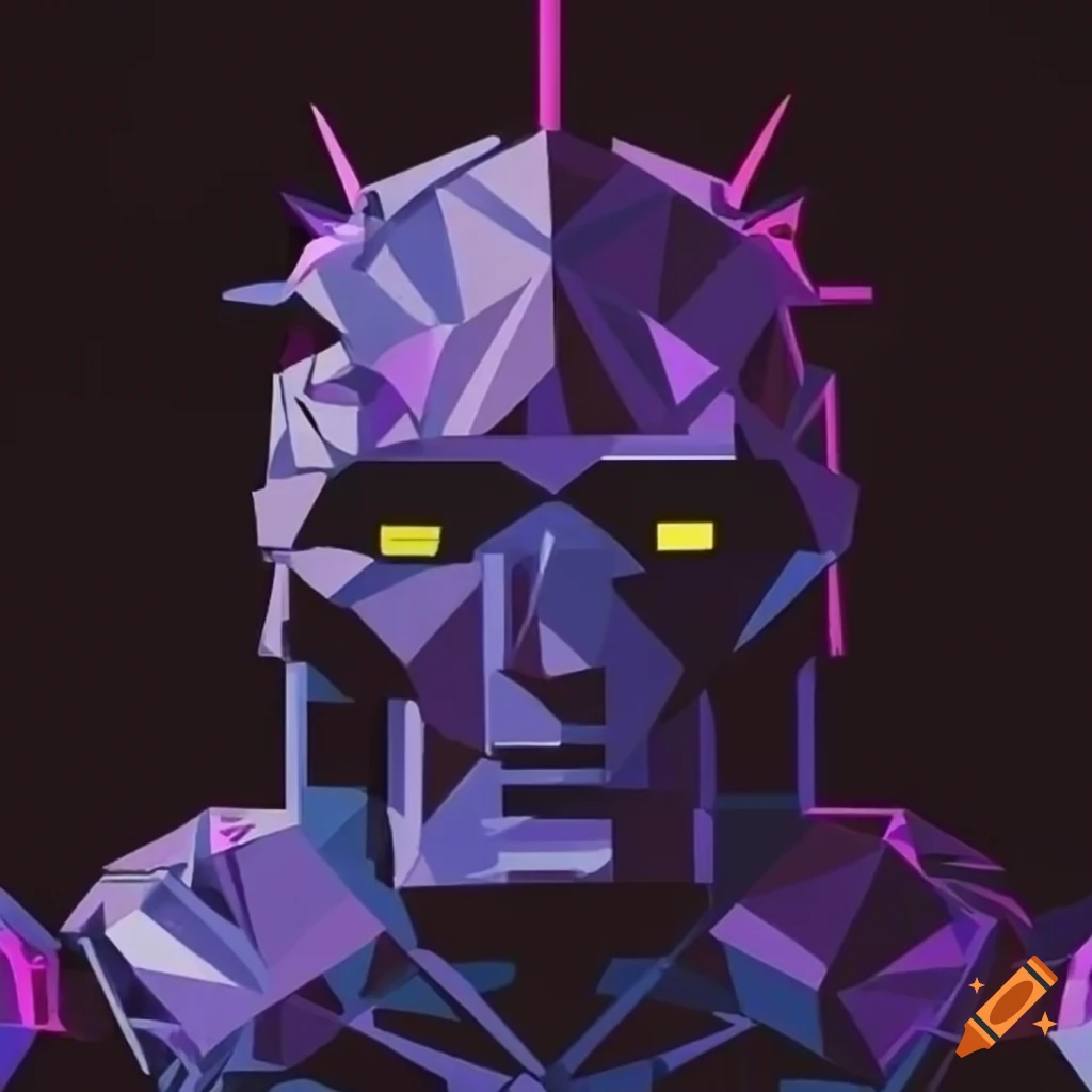 Polygon monster robot portrait in retro style