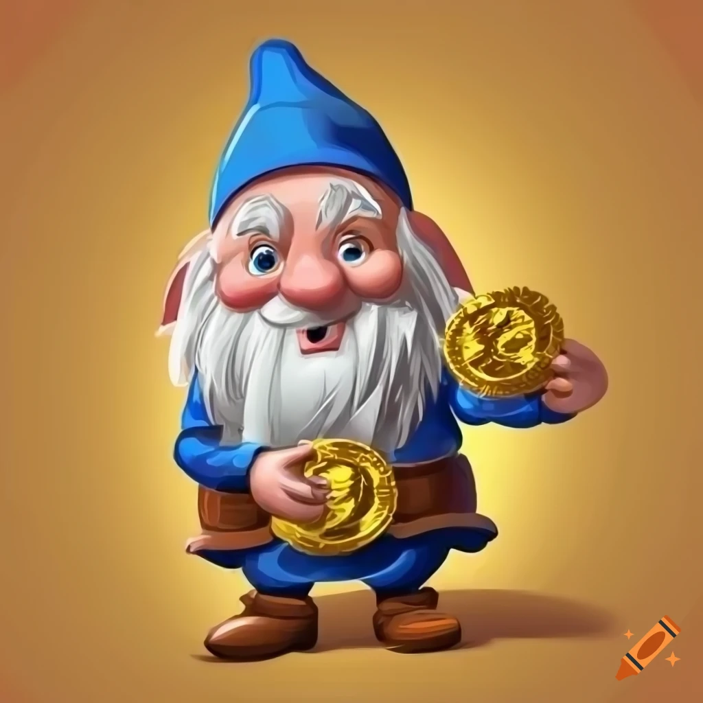 Cartoon dwarf with gold coins on Craiyon