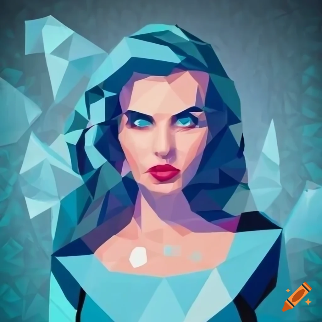 Portrait of a polygon superhero girl of ice