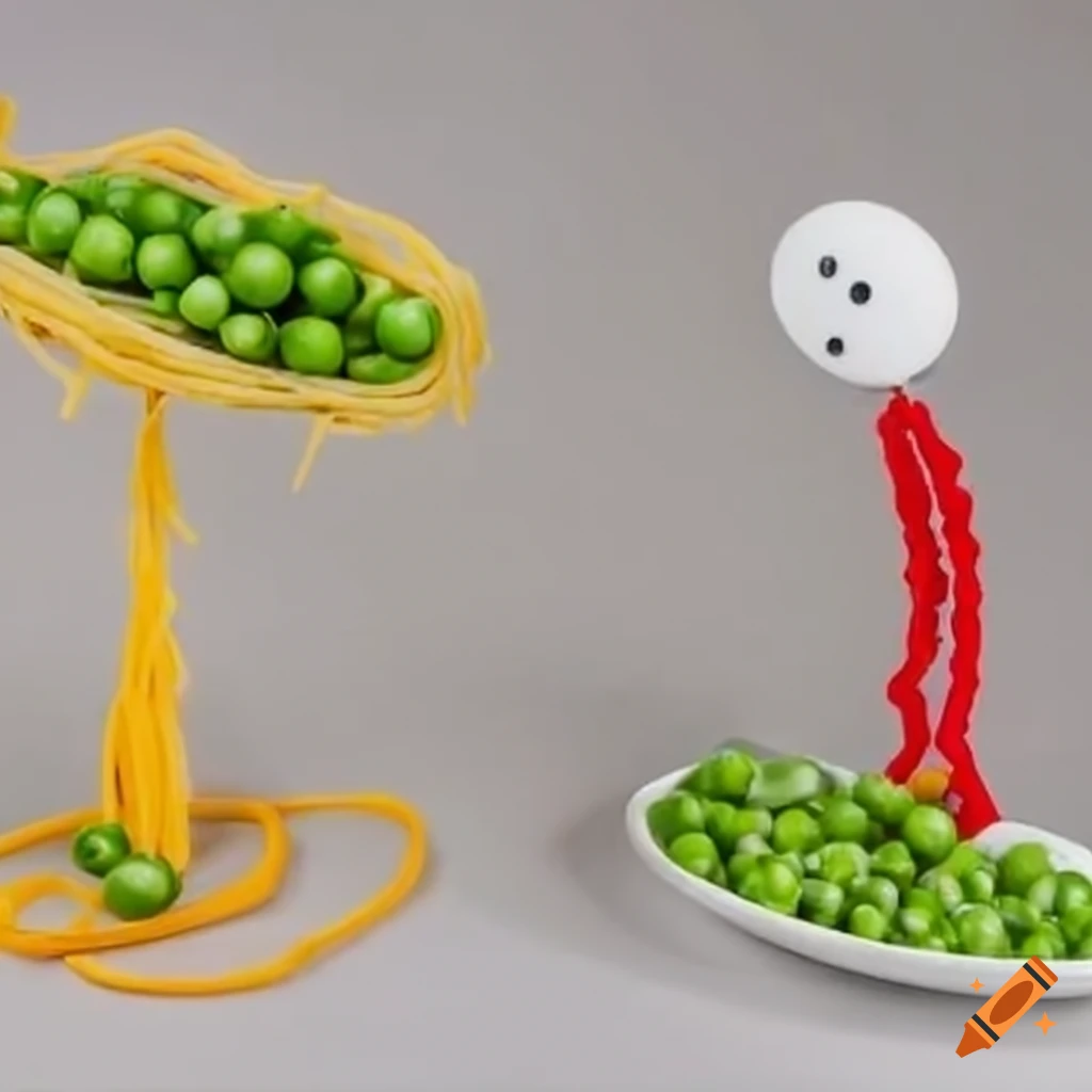 Artwork of stickman made of spaghetti and peas